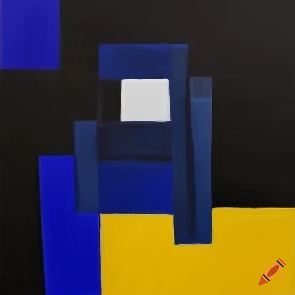 A painting of a black, white, red, blue, green, yellow,, a cubist ...
