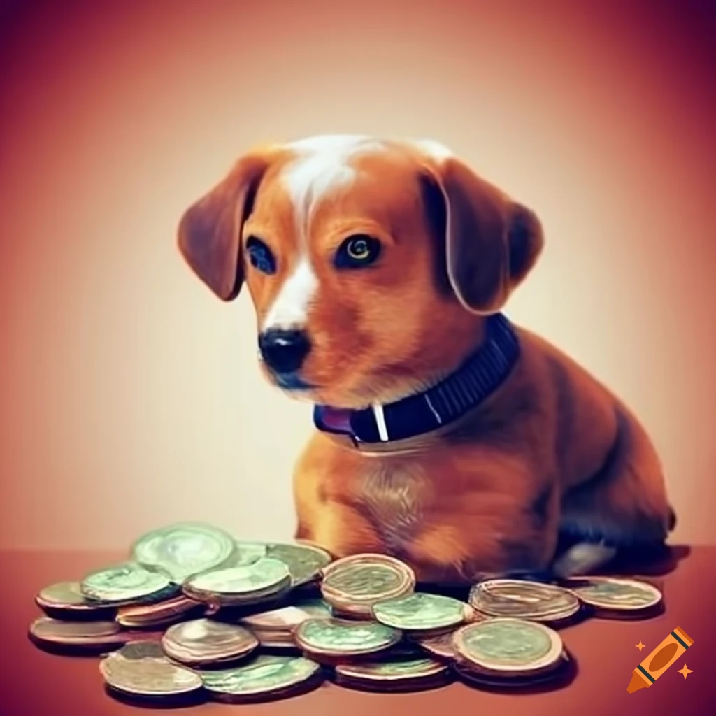 Puppy and money coins