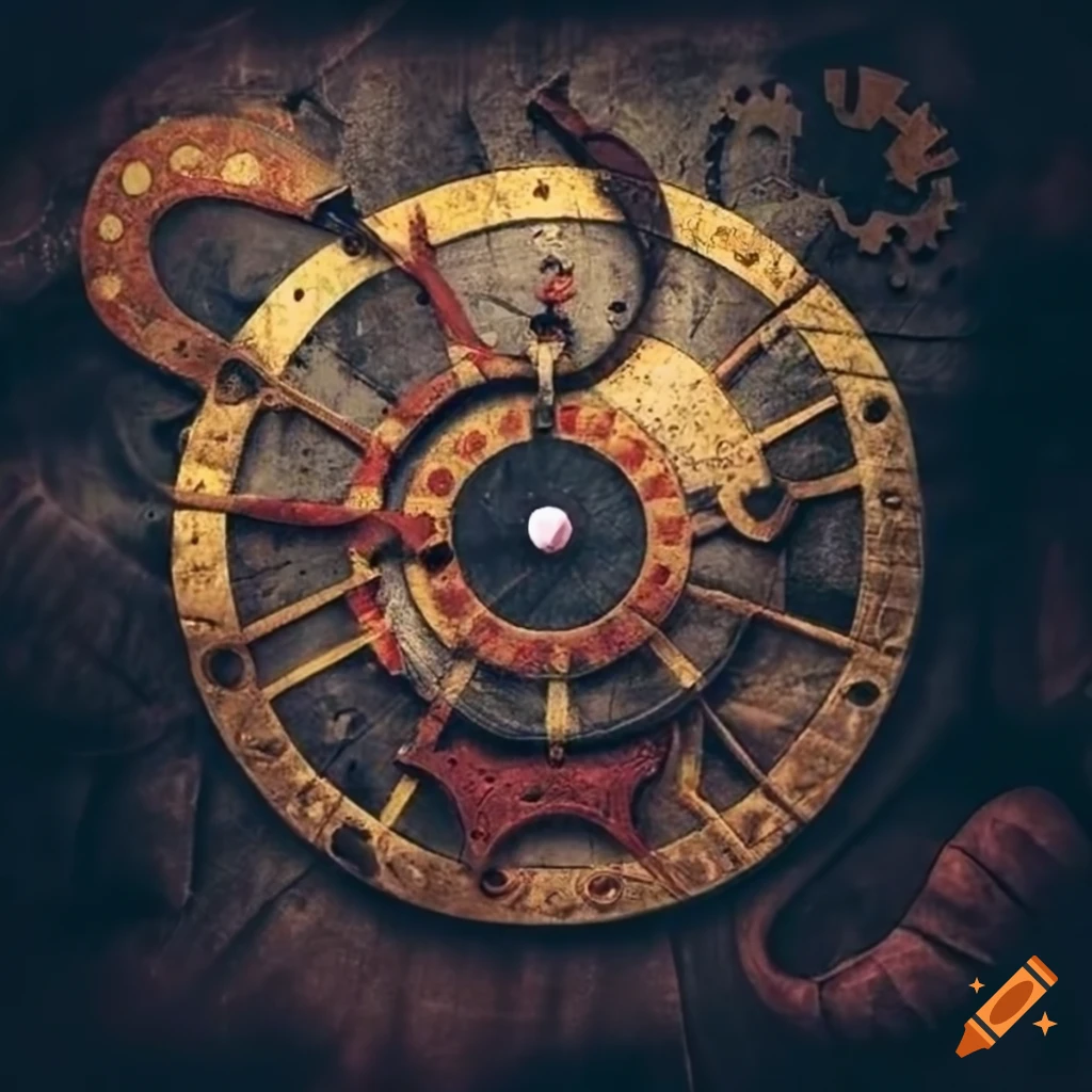 Close-up of a steampunk flag with dark hues on Craiyon