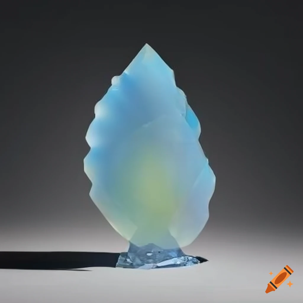 An opalescent crystal in the shape of a dragon scale