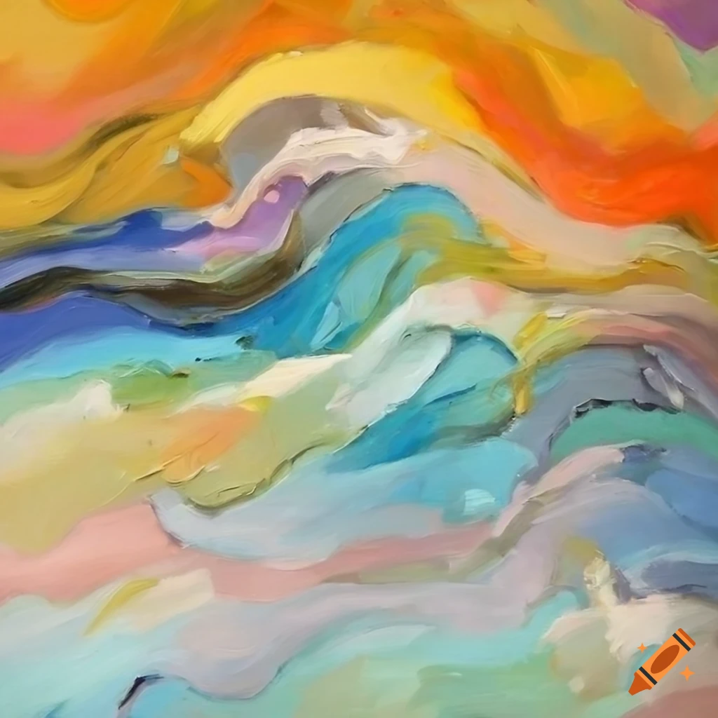 Abstract cubist knife oil painting of dancing beach waves in the style ...