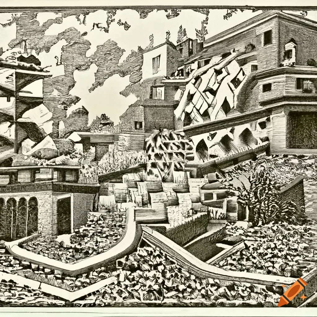 Mc escher landscape on Craiyon
