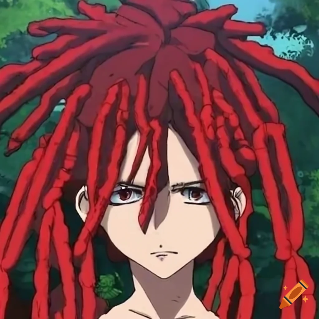 Anime red dreadlocks over the eyes on Craiyon