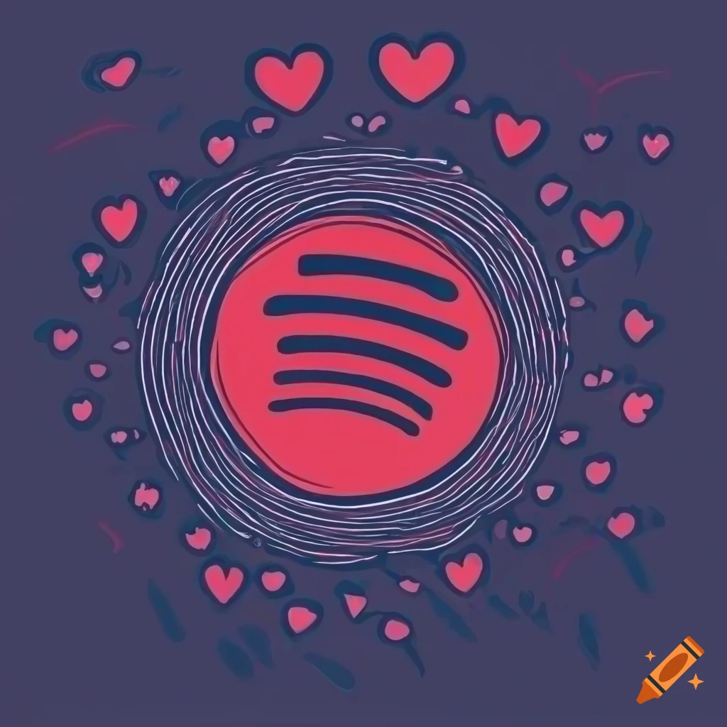 Thick line drawing of red spotify logo covered with wiry vines with ...