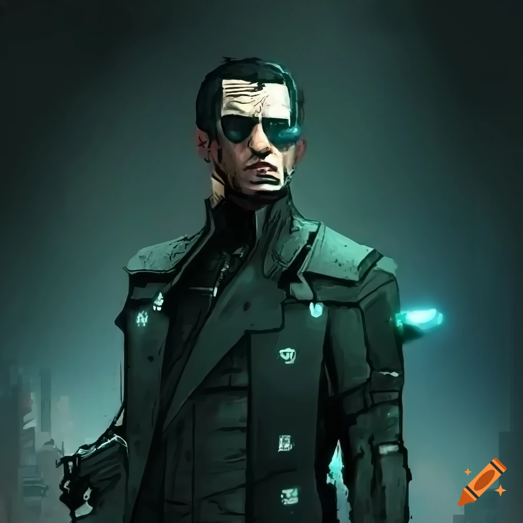 JC Denton from Deus Ex wearing matrix style trench coat and sunglasees ...