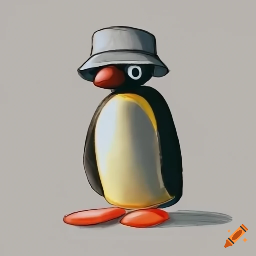 Pingu wearing a bucket hat
