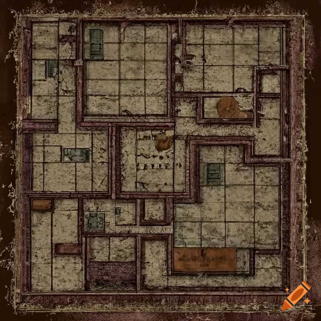 Detailed map of an old abandoned ranch house, walls, furniture and the ...