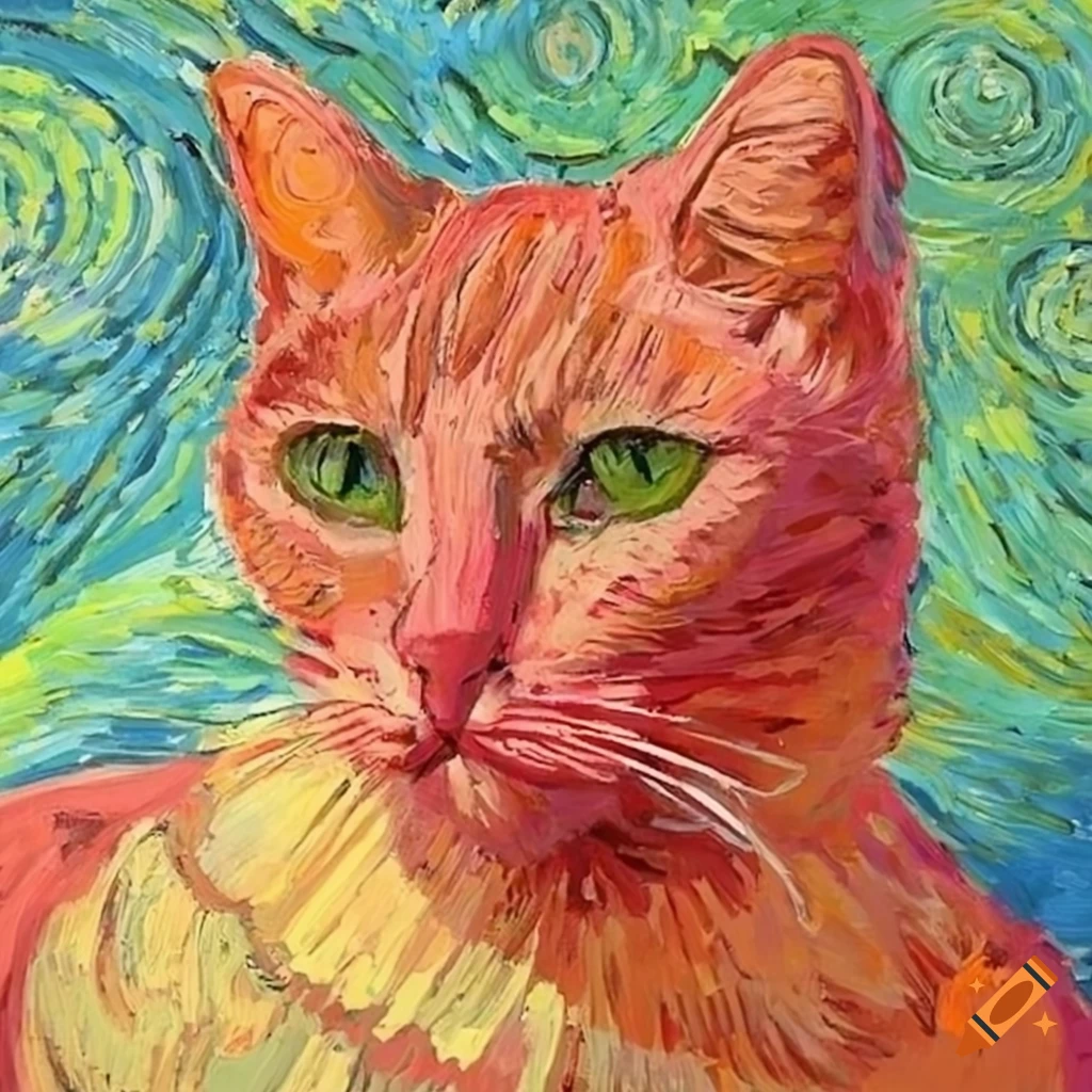 Pink cat van gogh landscape espatulado