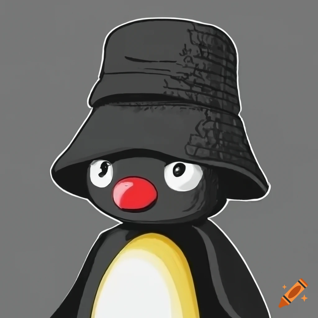 Pingu wearing a bucket hat on Craiyon