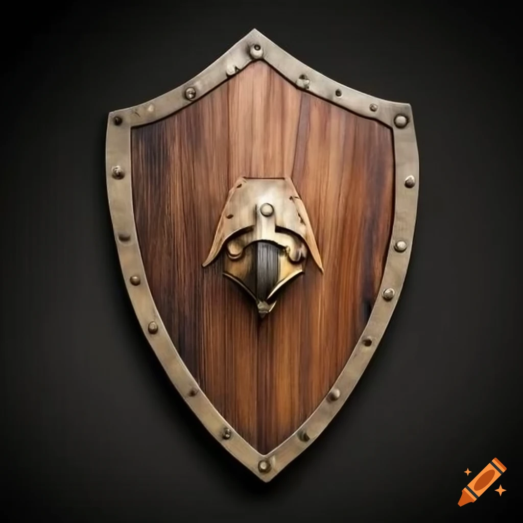 Fantasy shield made of wood with metal straps