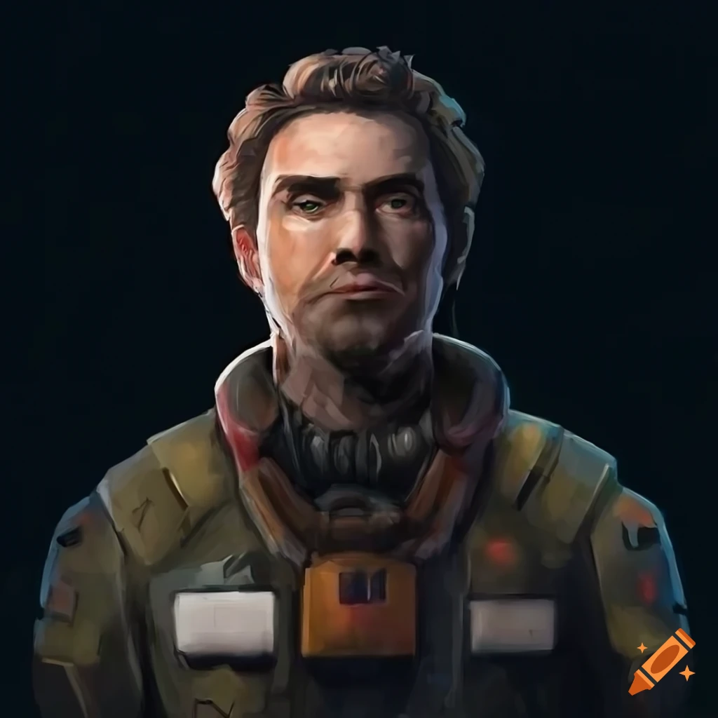 An HD portrait of a grizzled mech pilot on Craiyon