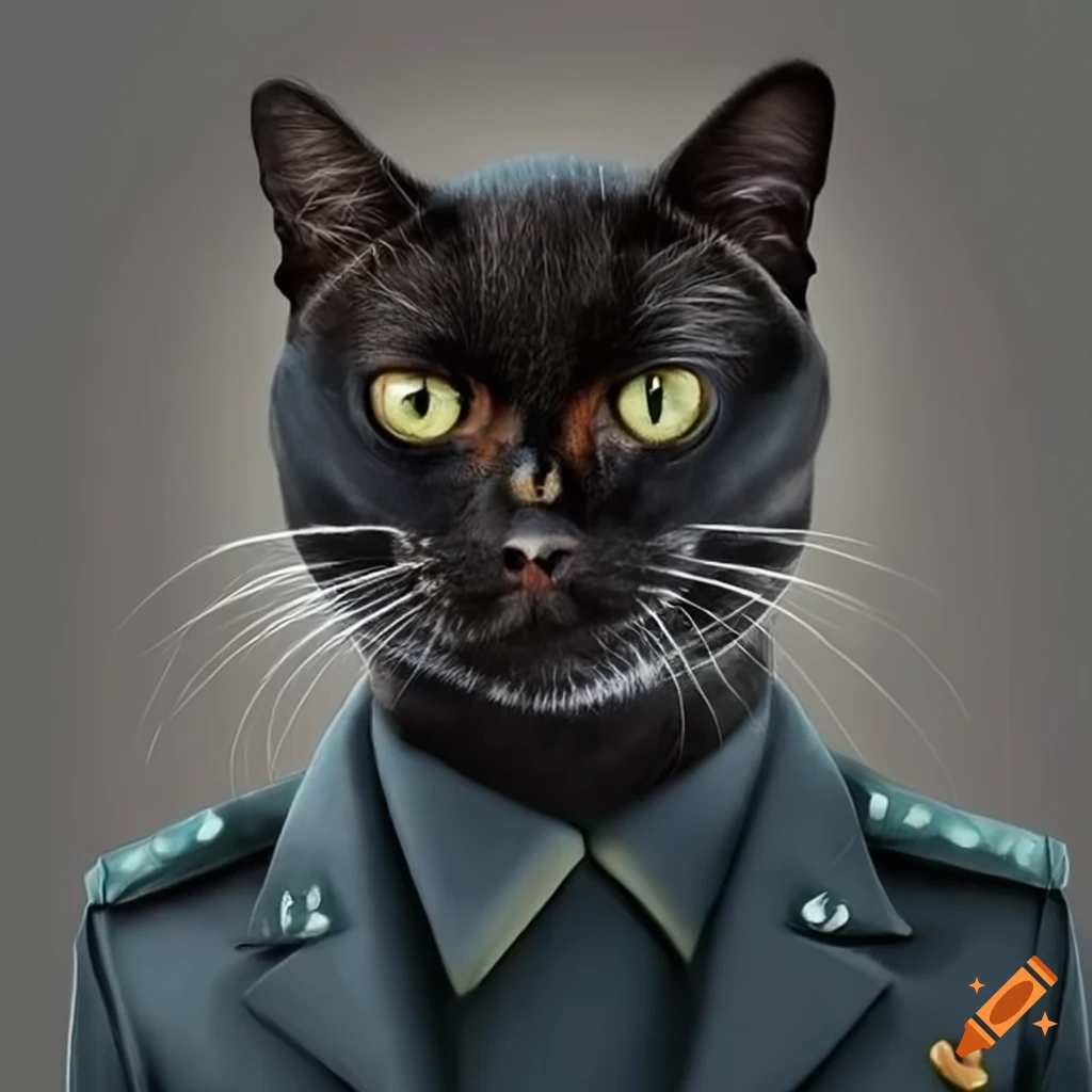 A black cat in military uniform on Craiyon