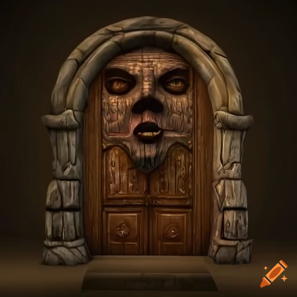 Stone door in the shape of a human face in the style of morrowind on ...