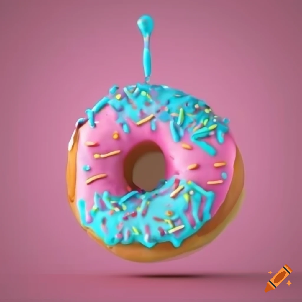 3D Donut dripping pink and blue icing on Craiyon