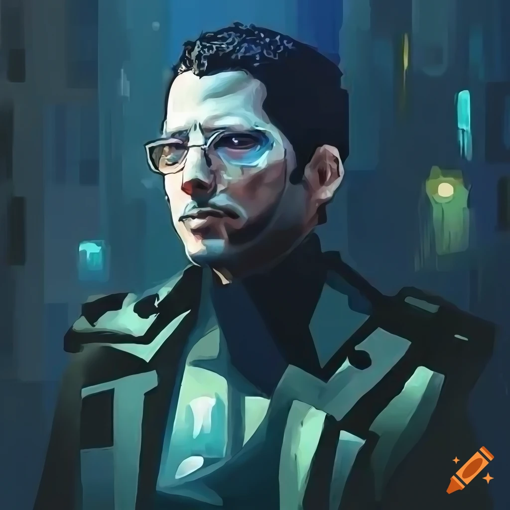 JC Denton from Deus Ex wearing matrix style trench coat and sunglasees ...
