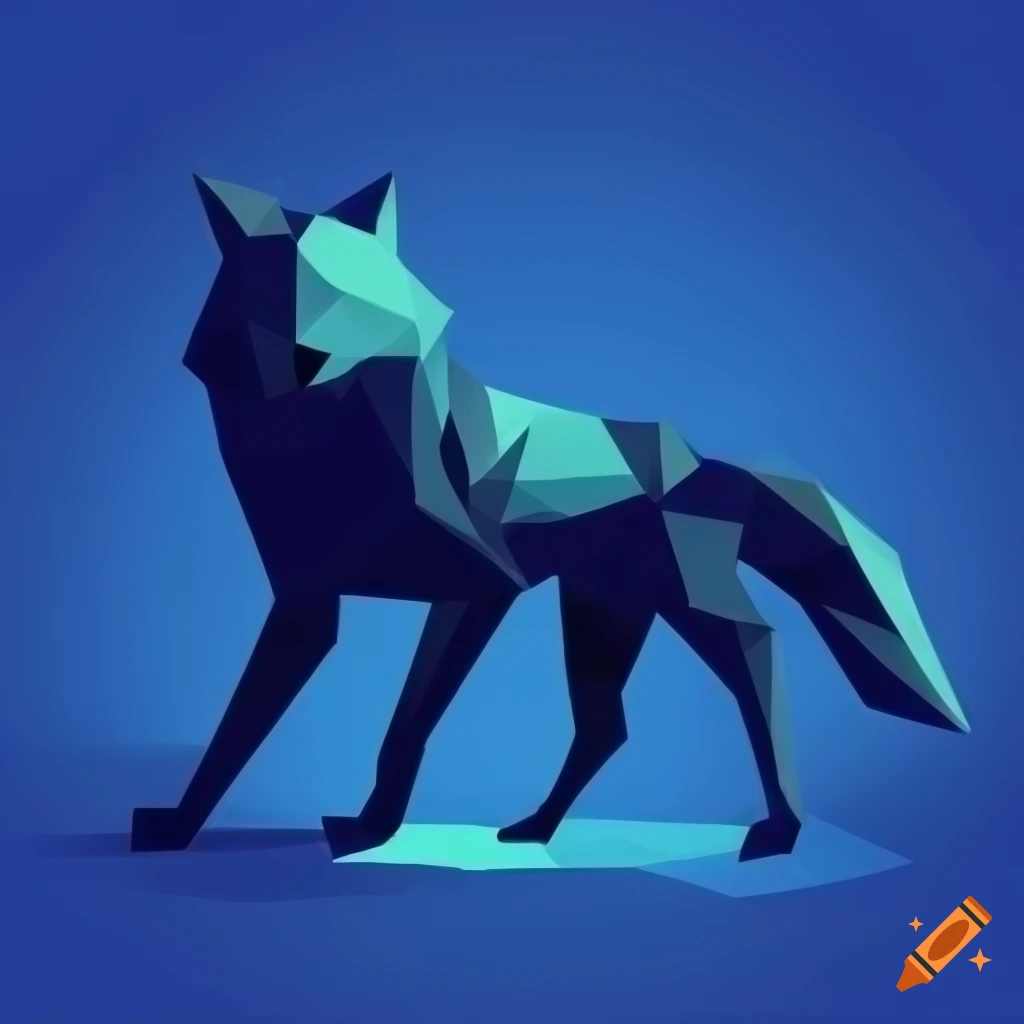 Monotone geometric blue wolf with low poly blue background on Craiyon