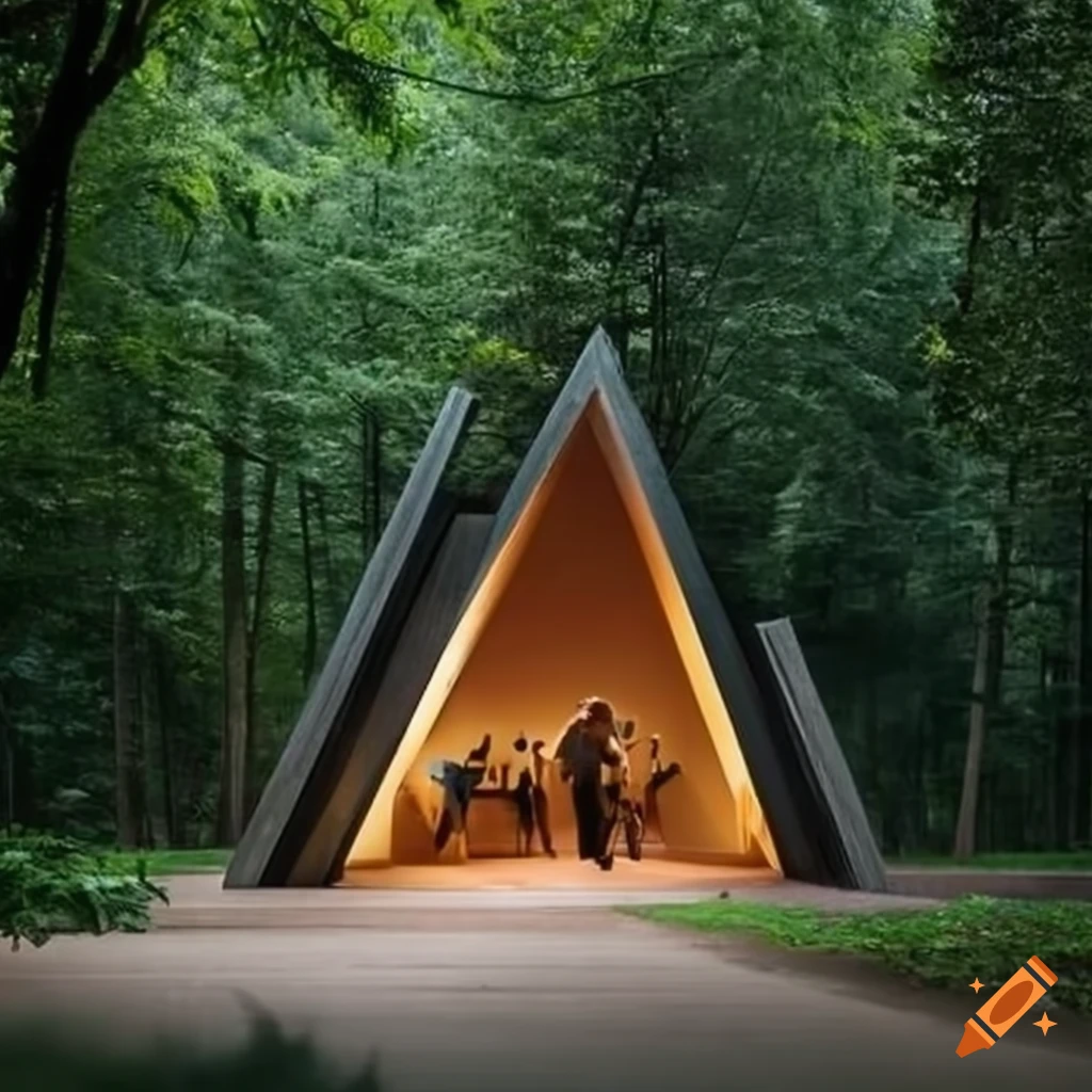 A modern pavilion harmoniously integrated in the forest on Craiyon