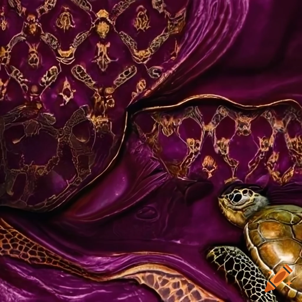 Sea turtle burgundy purple gold art deco background on Craiyon