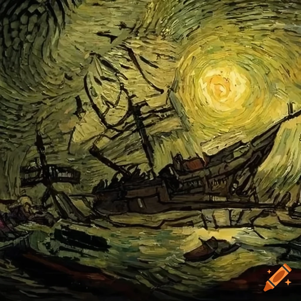 Spaceship battle in van gogh style
