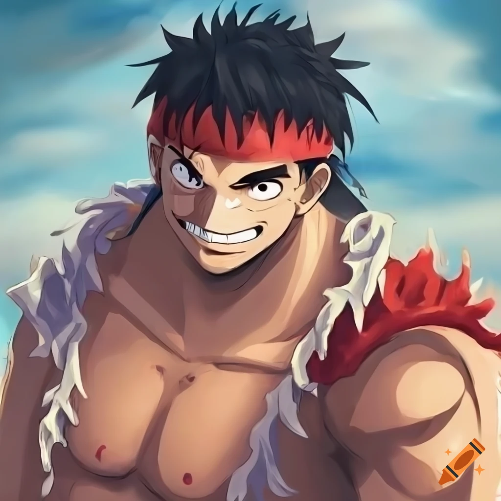 Digital art: ryu with luffy's eyes and luffy's smile on Craiyon