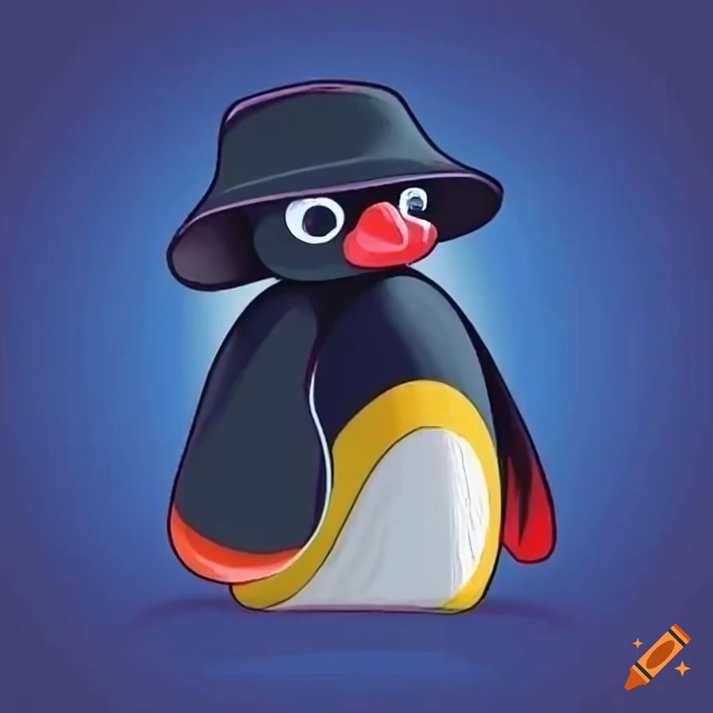 Pingu wearing a bucket hat