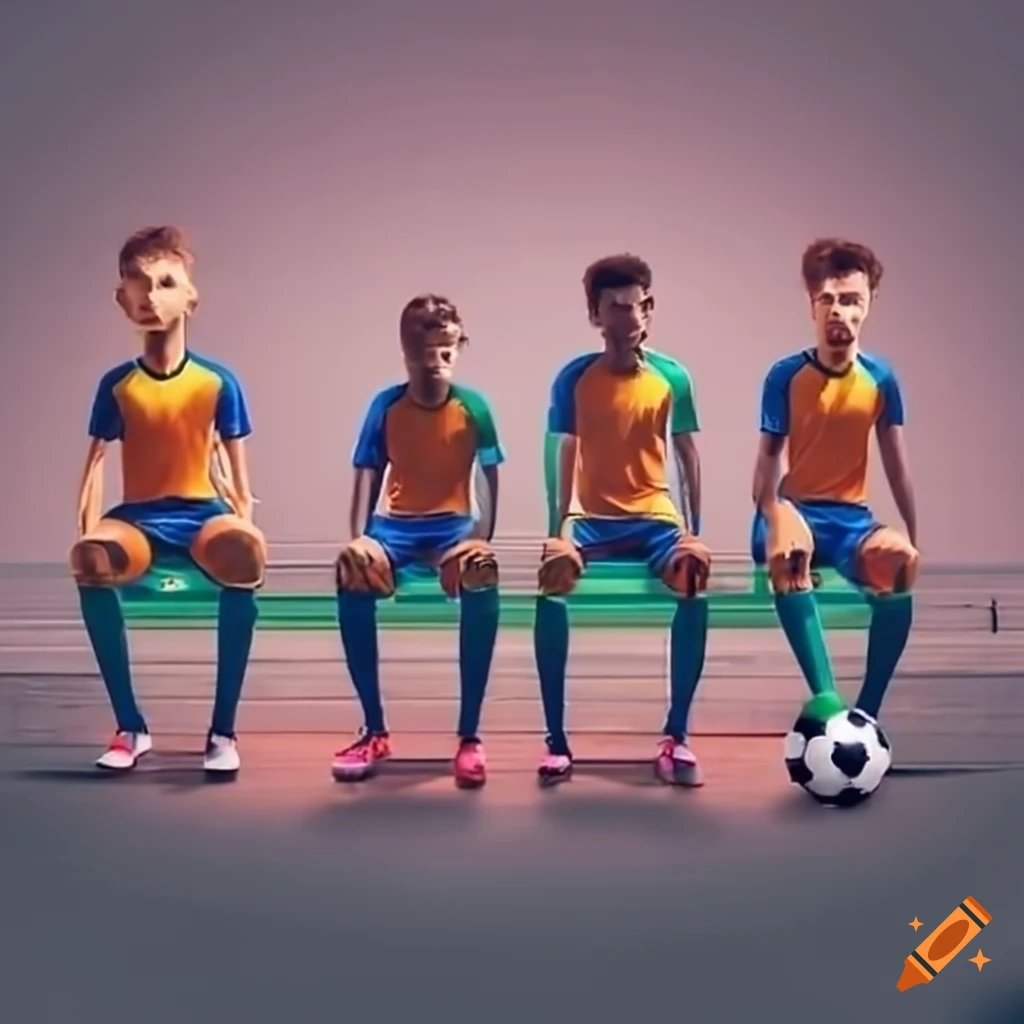 Group of soccer players sitting on a bench before a match