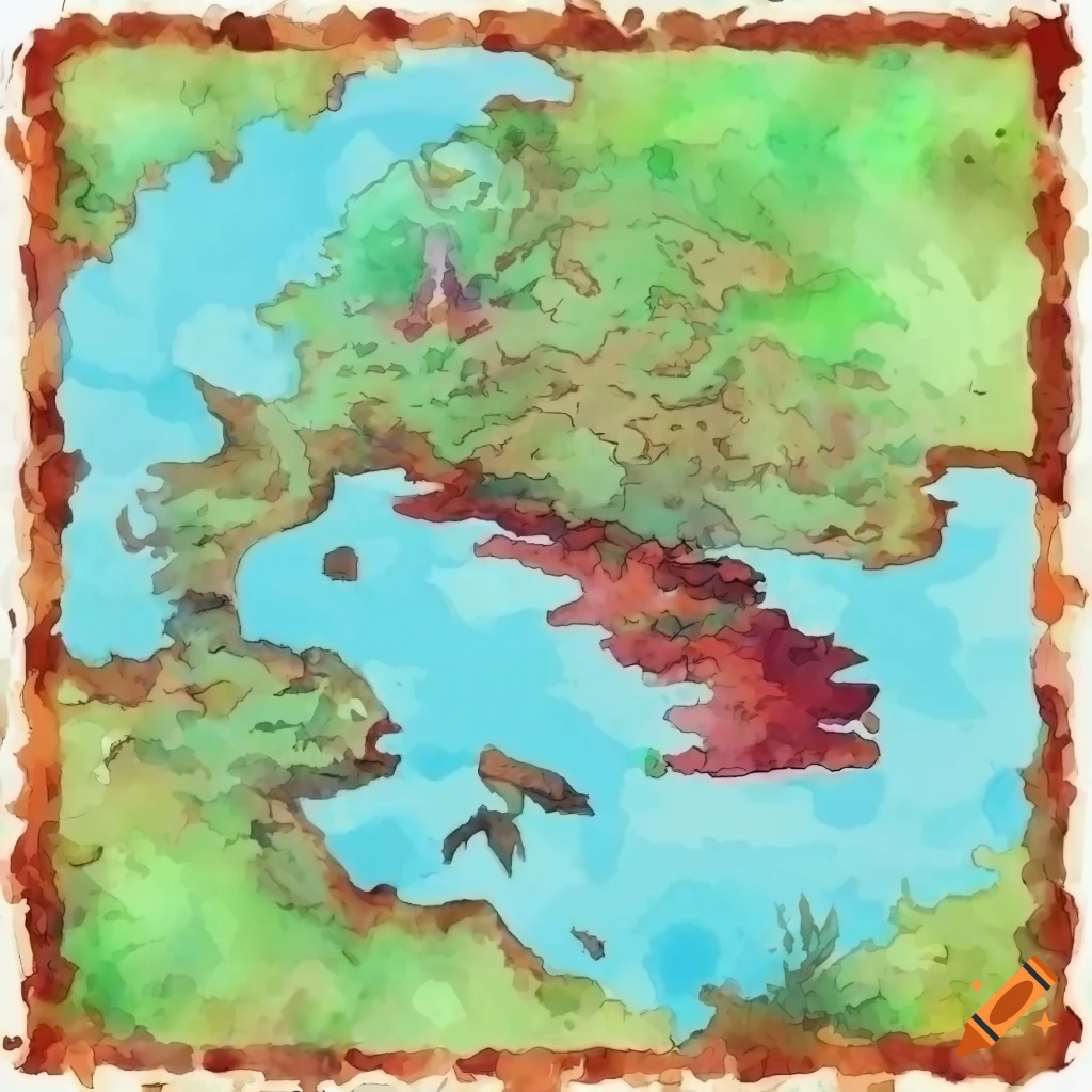 A map for jdr with a swamp, a volcano, a tower, a large gape and a ...