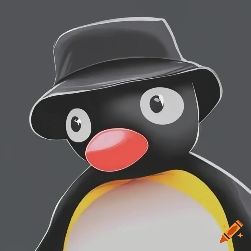 Pingu wearing a bucket hat