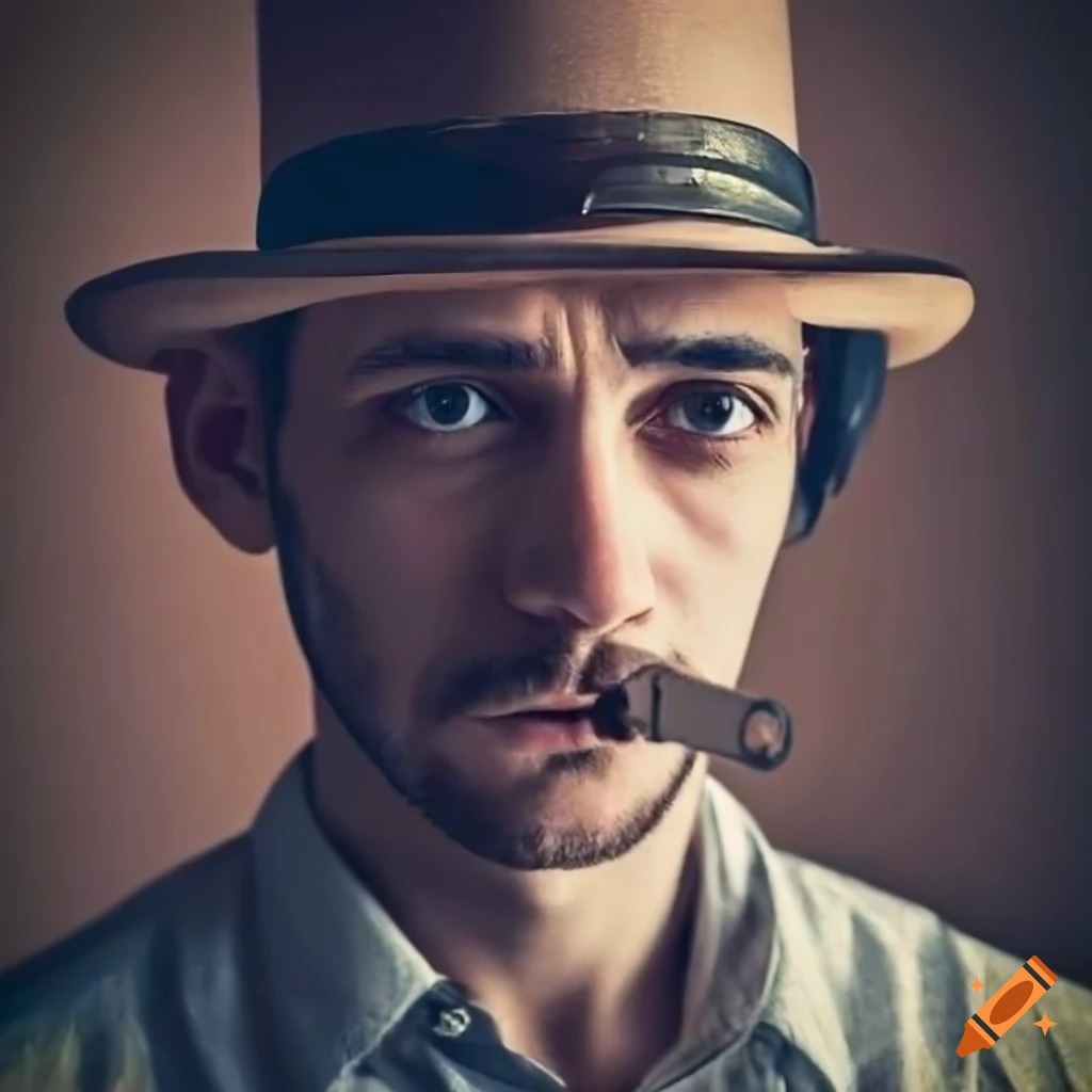 Portrait of a man with camera for head in retro style on Craiyon