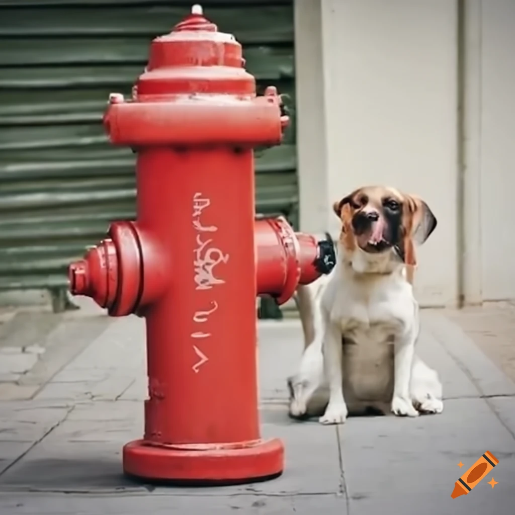 Dog sitting next to fire hydrant