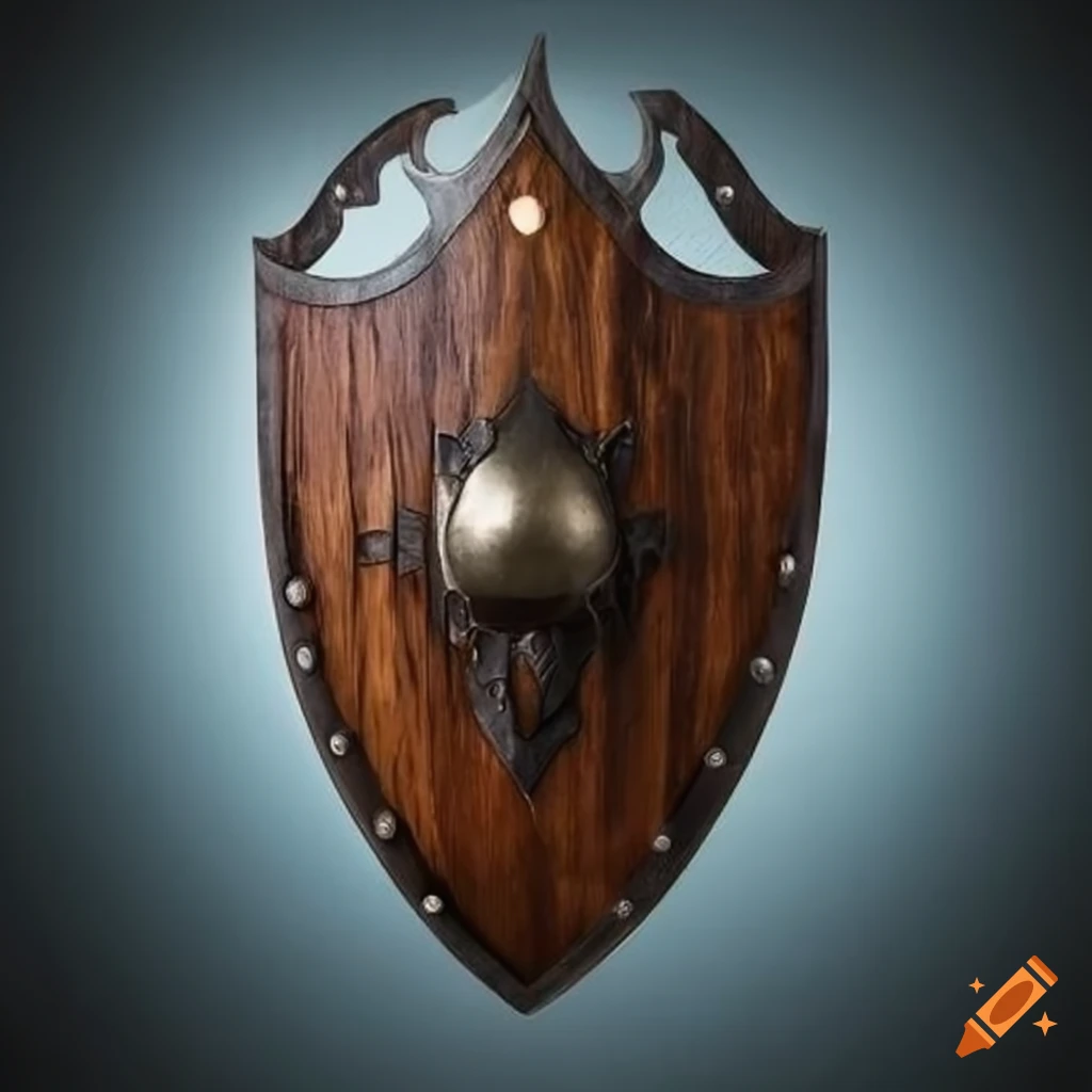 Fantasy shield made of wood with metal straps