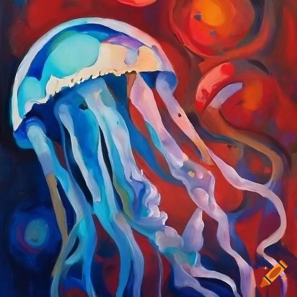 A painting of a jellyfish, cubism, cubism, oil on canvas, concert ...