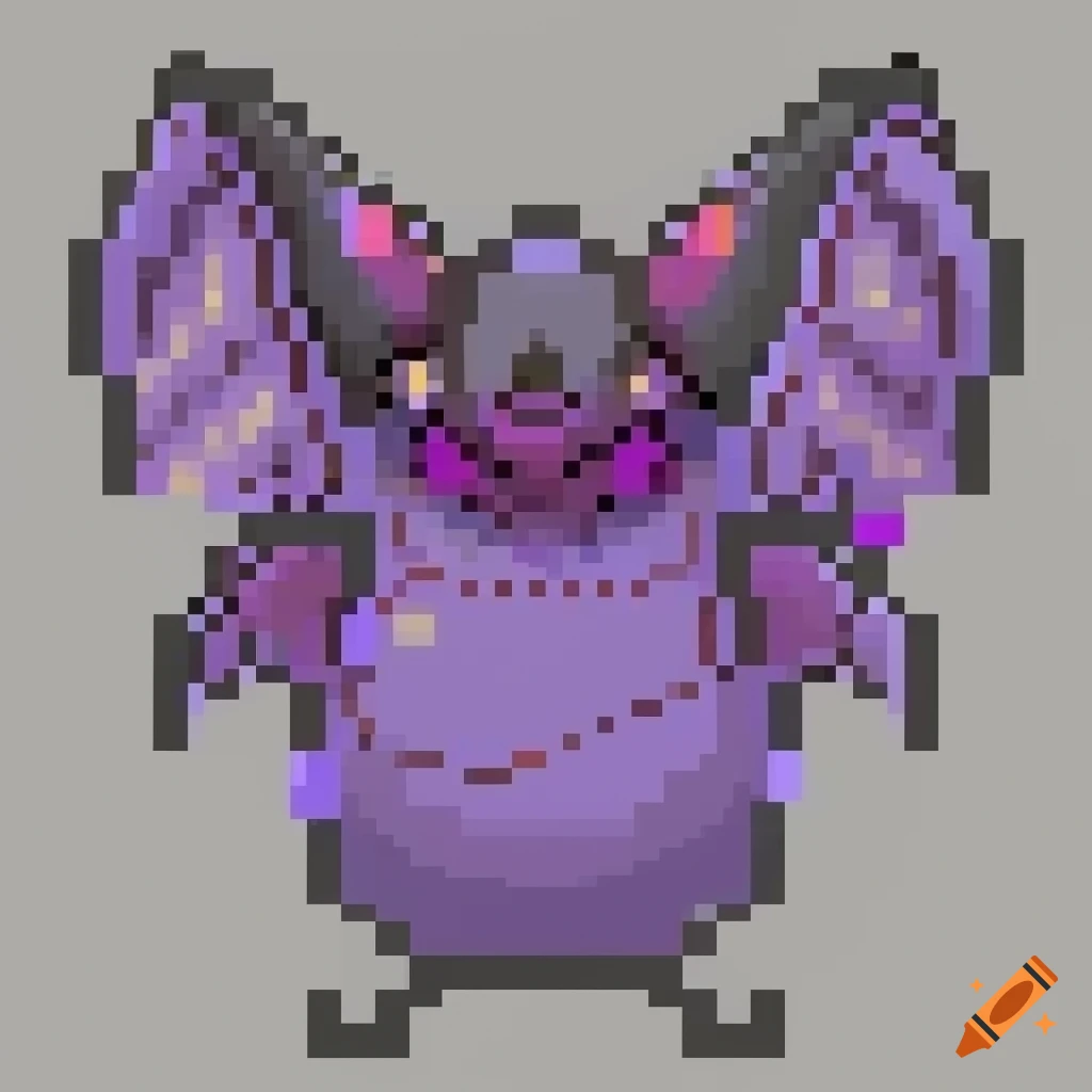 A purple fat bat with huge black wings and pink ears, eyes closed in ...