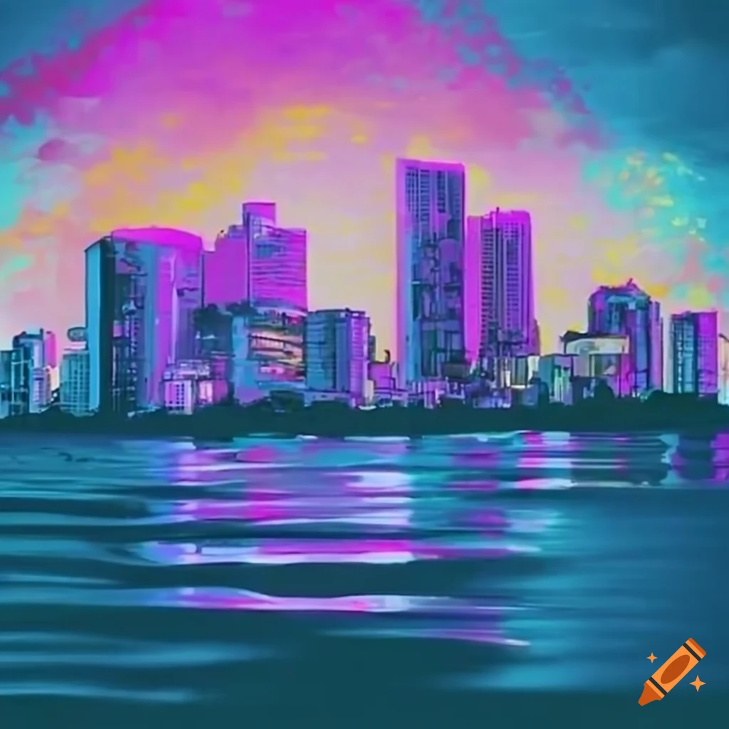 Miami beach skyline miami vice 80s on Craiyon