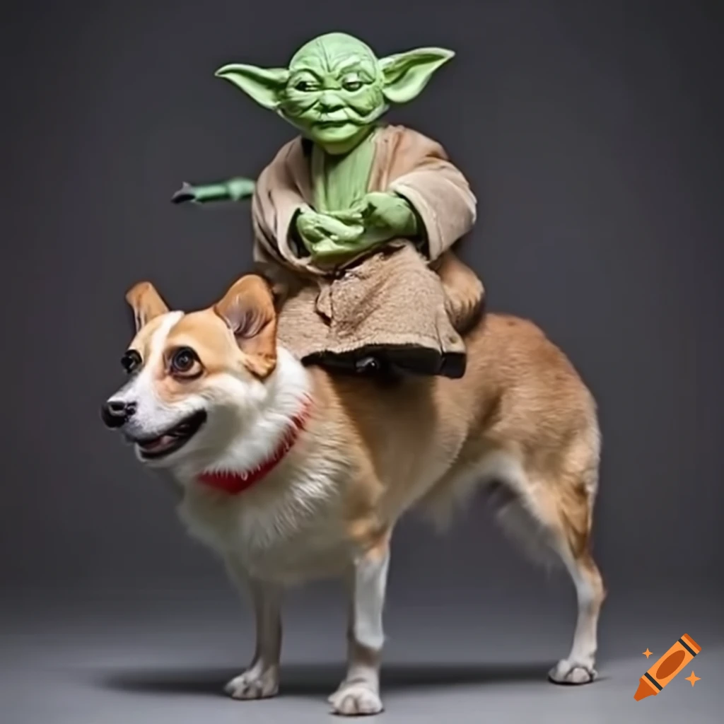 Yoda riding a corgi with a sadle on Craiyon