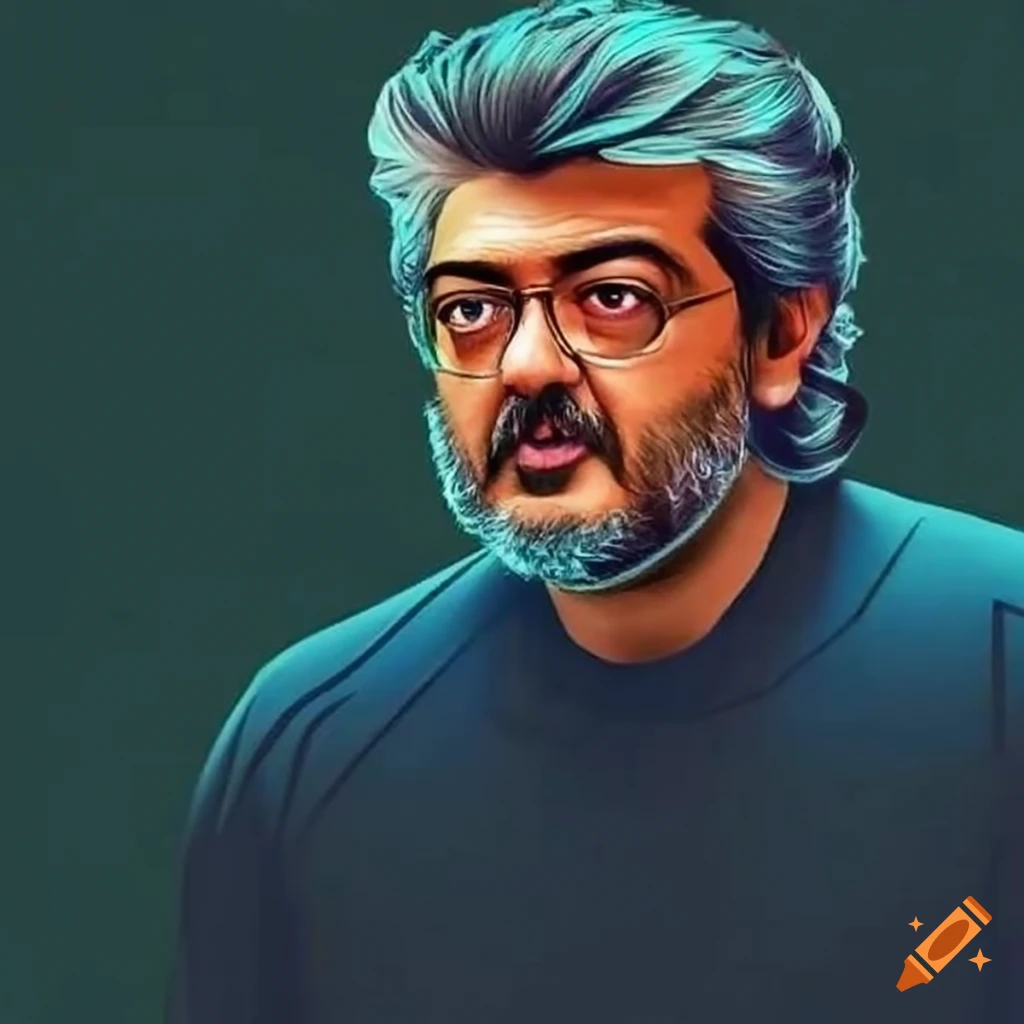 Ajith kumar holding a cartoonish maze with no eye glass on Craiyon