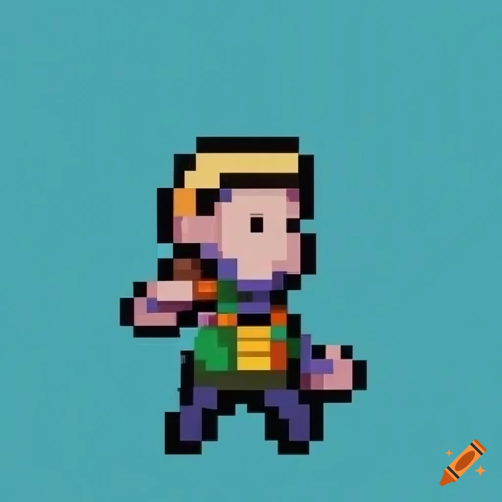 2d pixel art, game character, resolution 8=16*32 pixels on Craiyon