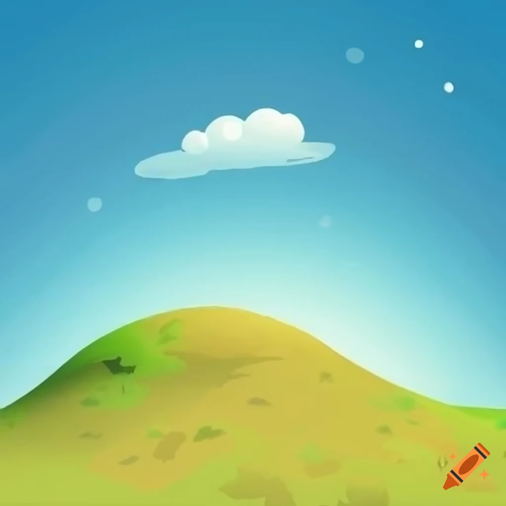 A cartoonish hill going downhill with a light blue sky that has clouds ...