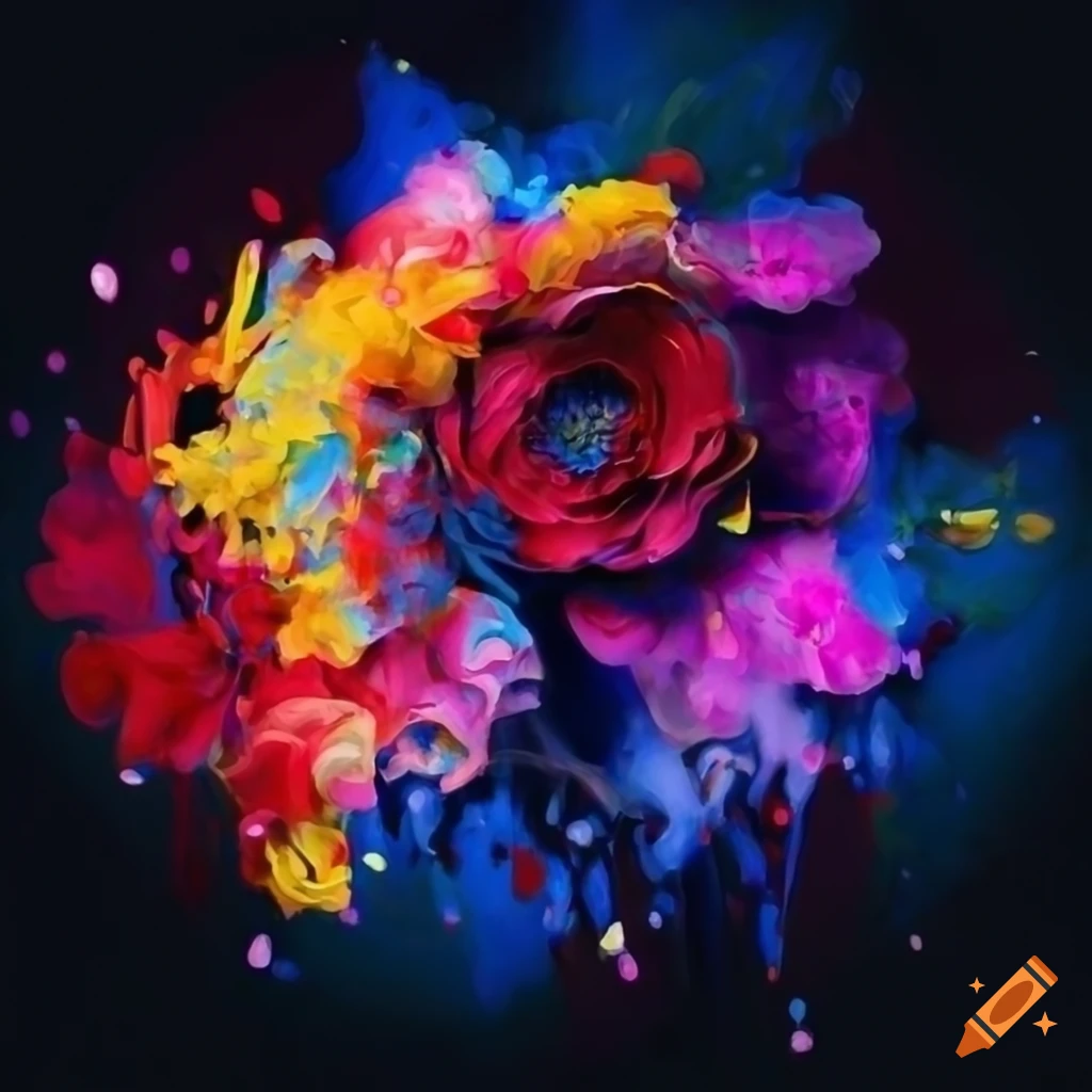 Flowers with splashes of paint. include paint dripping from the petals ...