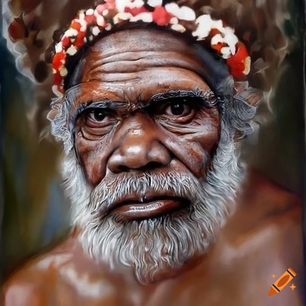 Aboriginal man portrait art on Craiyon