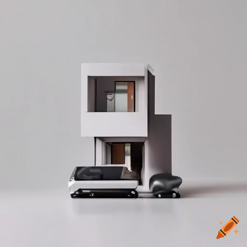 Miniature plain white concrete modern house exterior on Craiyon