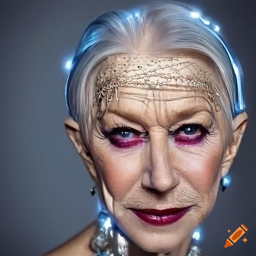 A beautiful futuristic portrait of helen mirren lookalike covered with ...