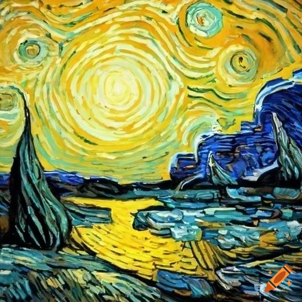 Dog face van gogh landscape espatulado on Craiyon