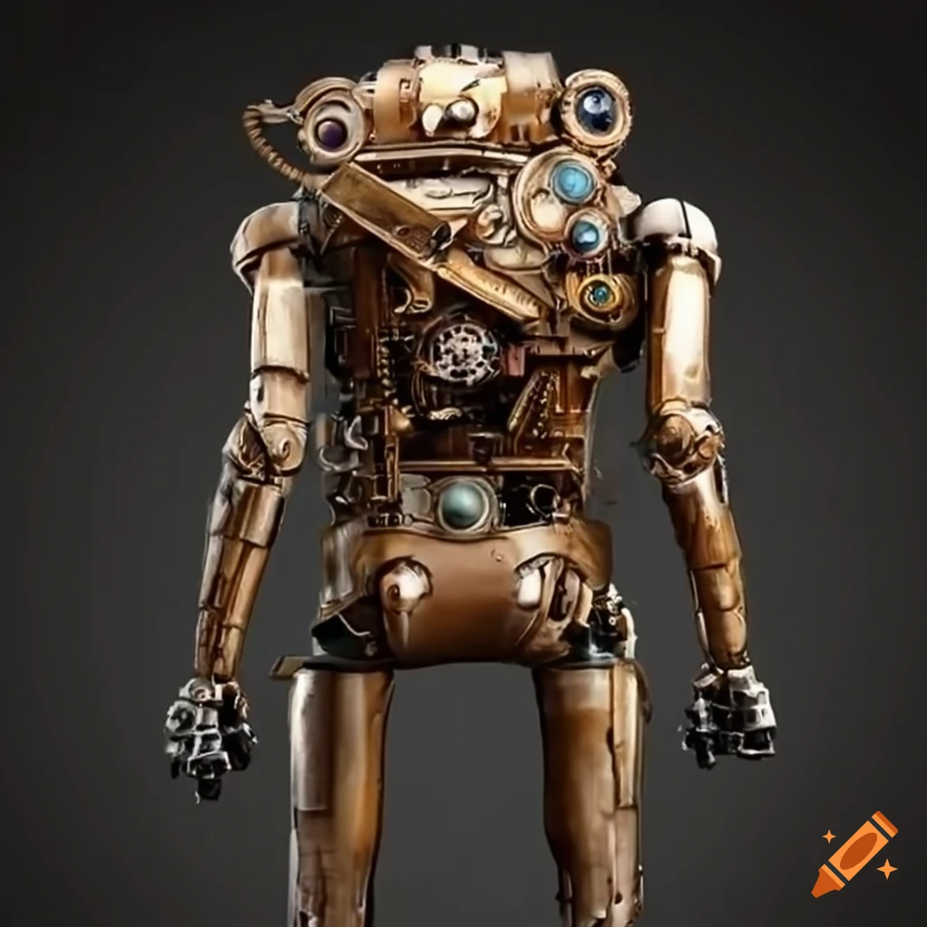 Steampunk humanoid robot from back on Craiyon