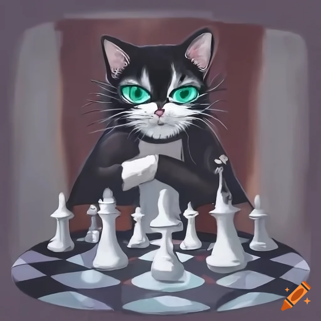 Black and white cat playing chess on Craiyon