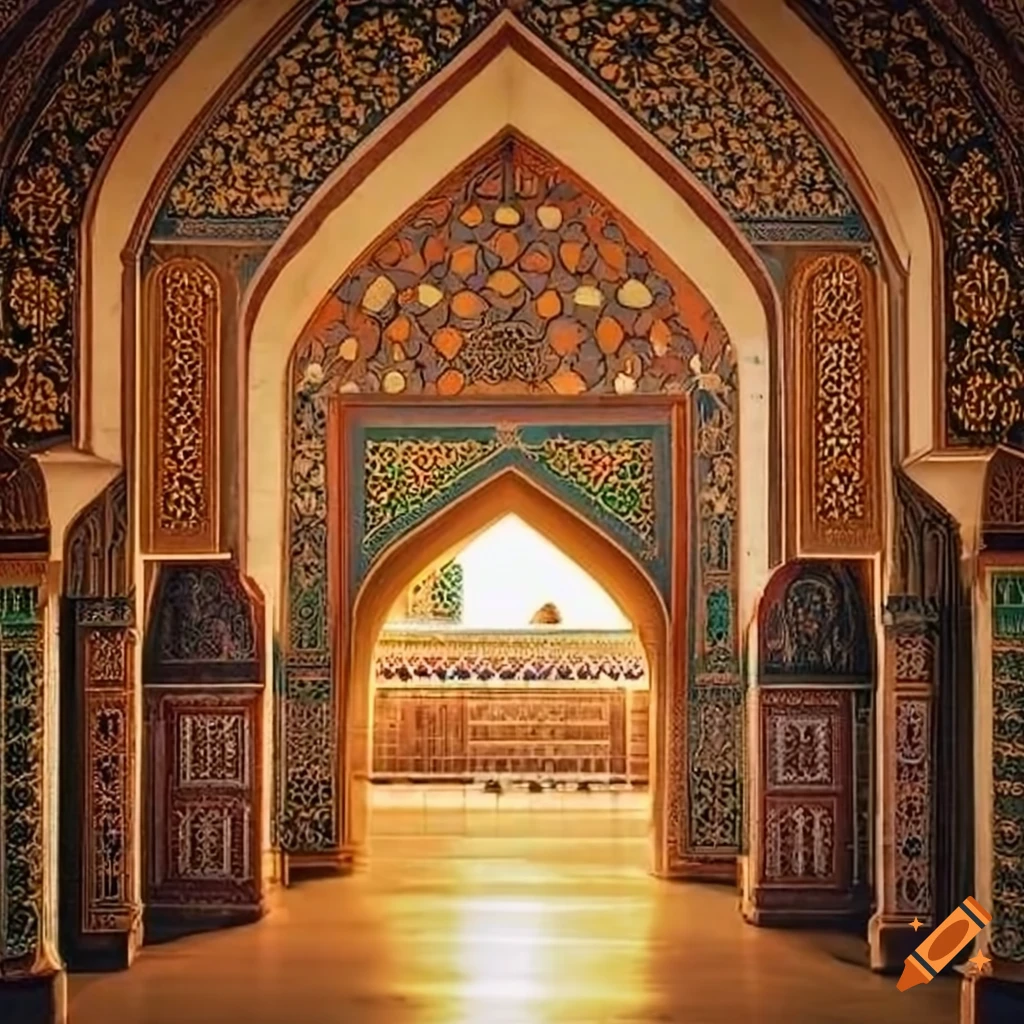 Beautiful open area in mosque, in iram mashad, before sunset