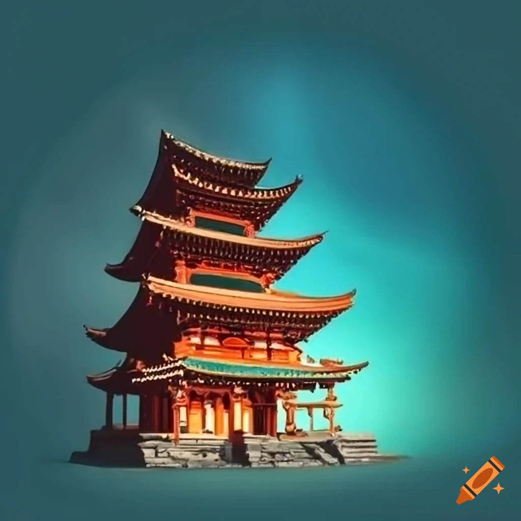 Temple sintoism with turqoise background