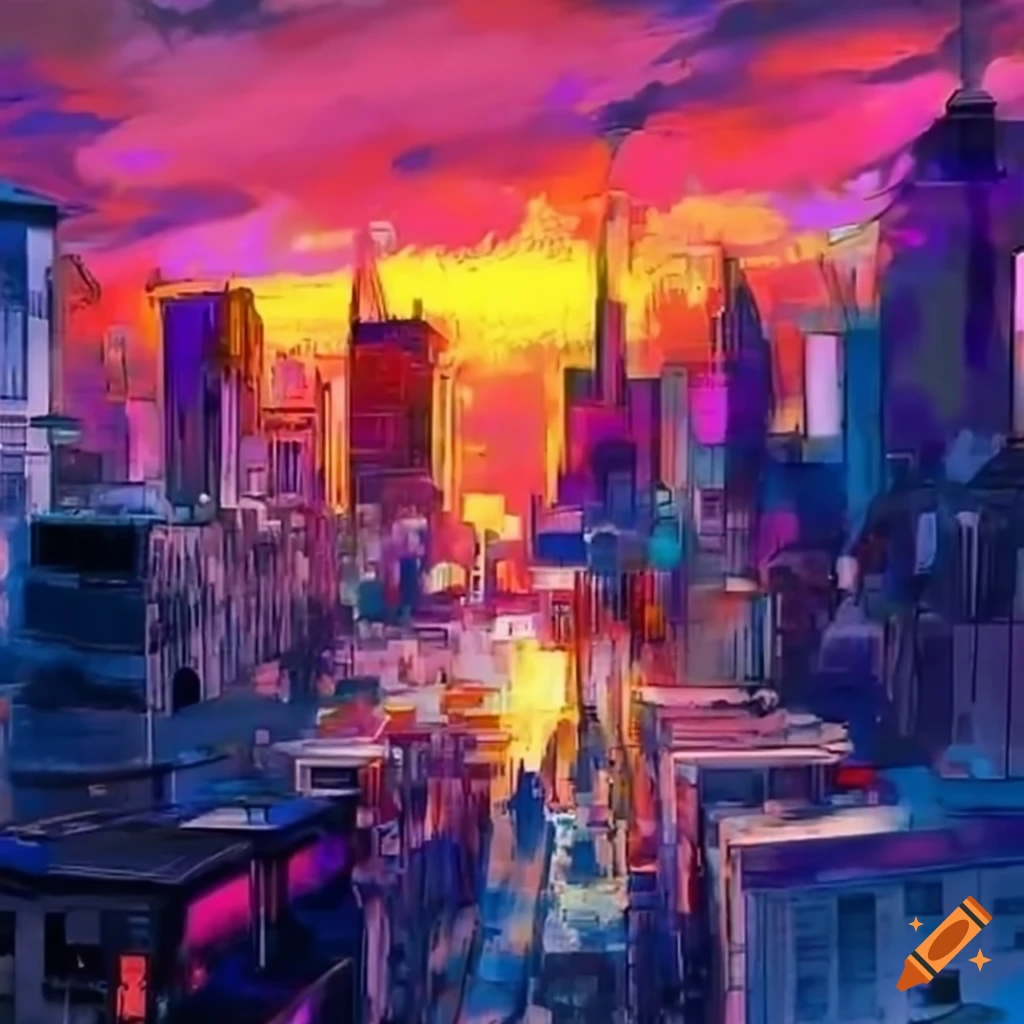 Amazing sunset in a big city
