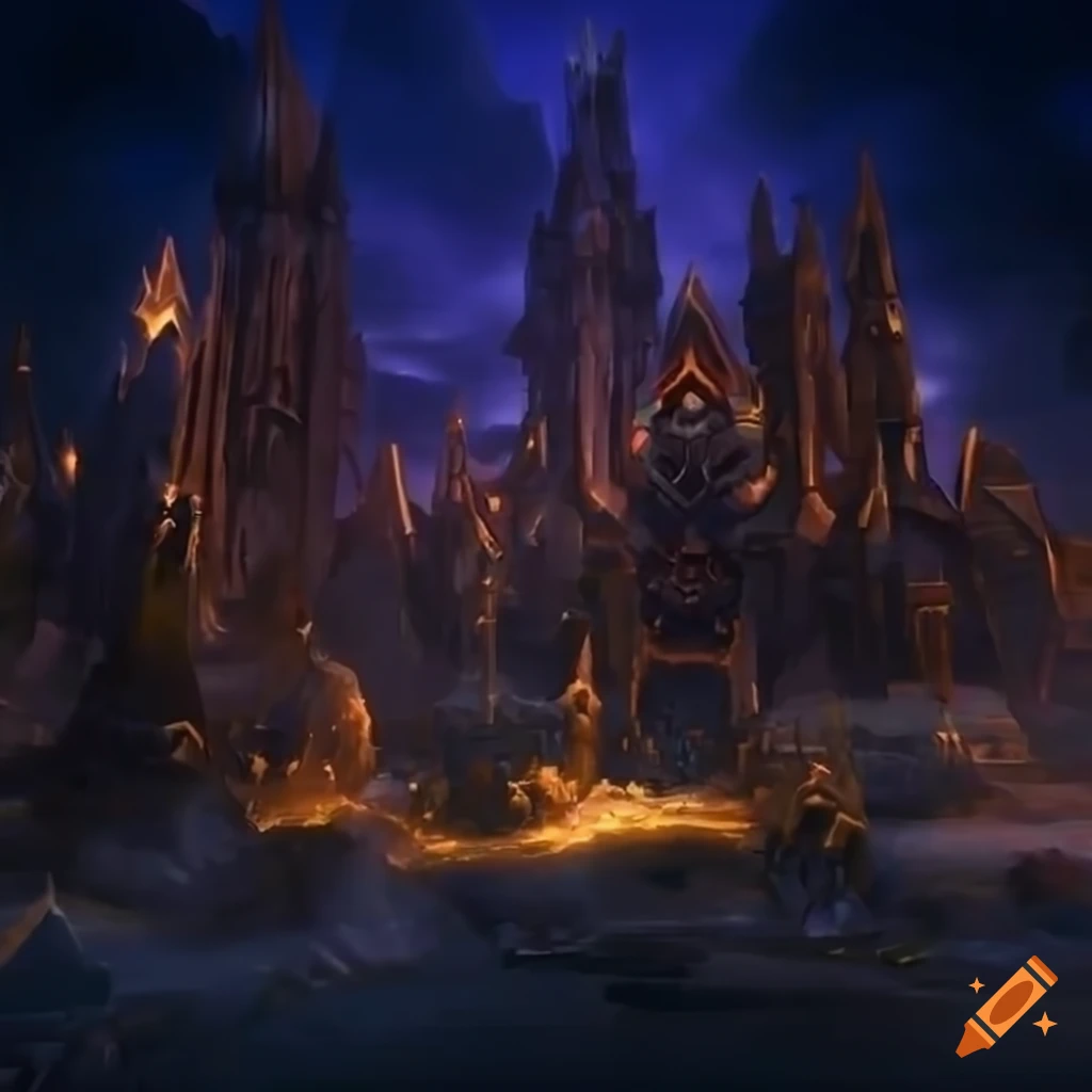 Mages city made of bronze high fantasy in the style of world of warcraft