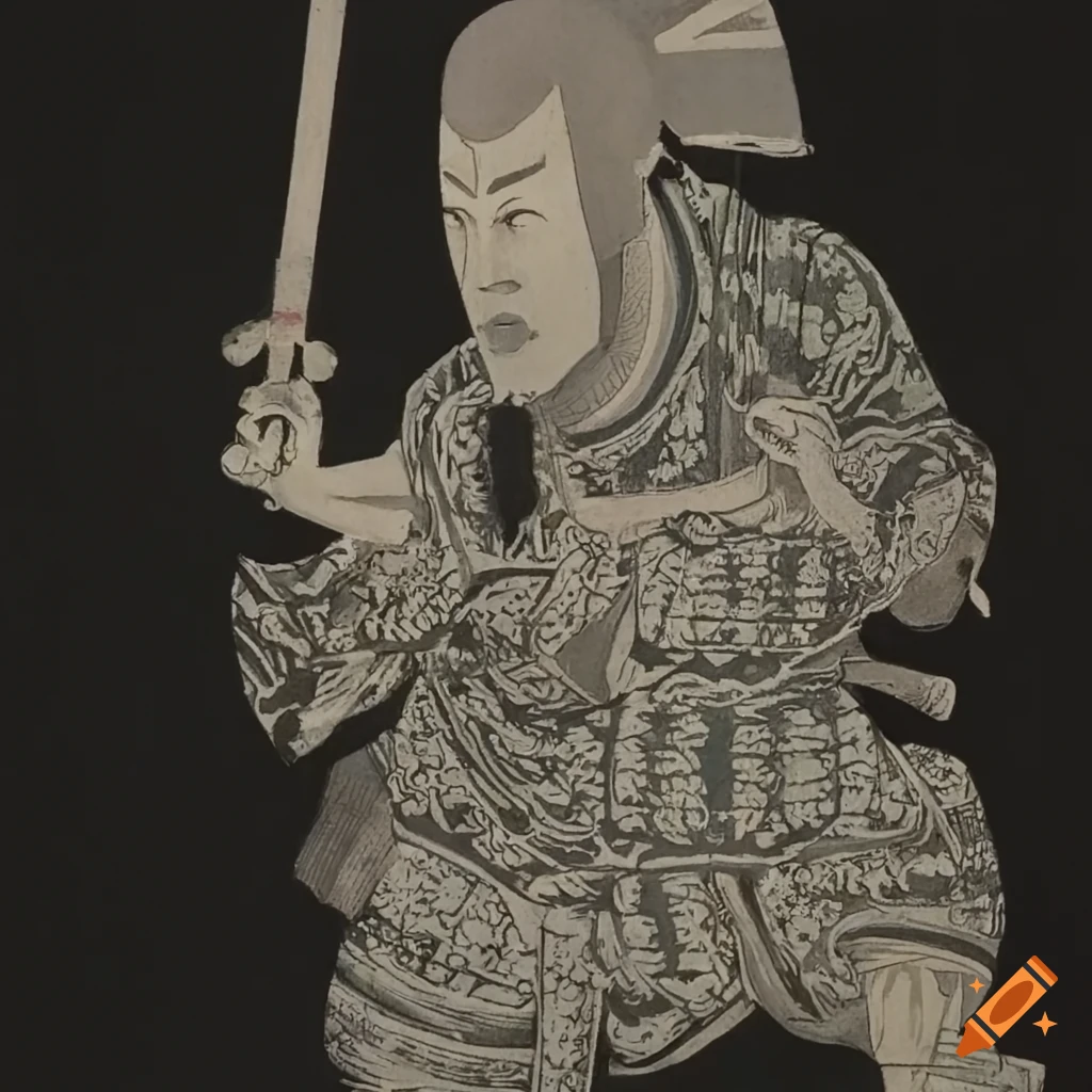 A stylized print of a ninja from the edo period on Craiyon